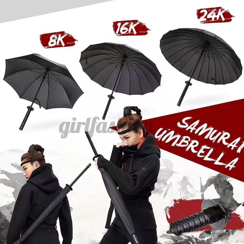 Fashion Black Samurai Umbrella Katana Sword Handle Strap Long Umbrella ...