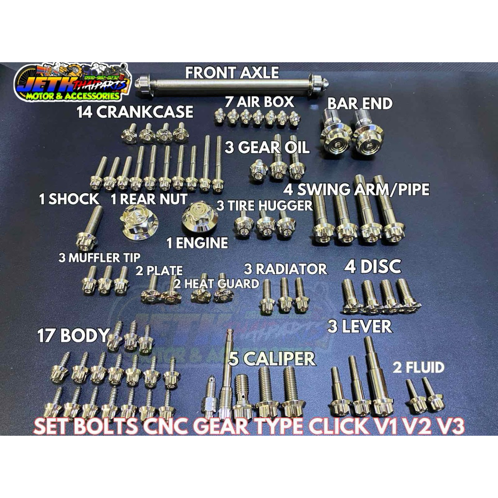 HONDA CLICK V1-V2-V3-V4 SET BOLTS ONLY CNC GEAR TYPE SC SIAM BRAND ...
