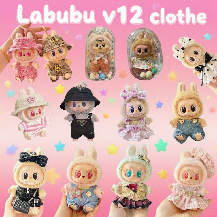 Labubu set, Labubu v1 v2 has a Macaron doll costume 17cm Labubu Macaron ...