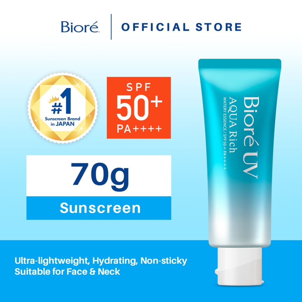 Biore UV Aqua Rich Watery Essence Sunscreen for Face SPF 50+ PA++++ Water-based 70gm | Shopee ...