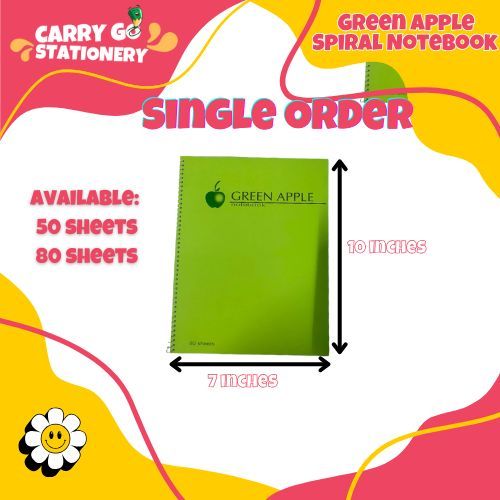 1 PC Green Apple Spiral Notebook 7x10 Inches – 50 Sheets/80 Sheets ...