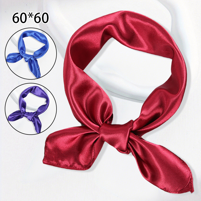 Silk Head Scarf for Women Satin Neck Scarves Square Solid Hair Bandana ...