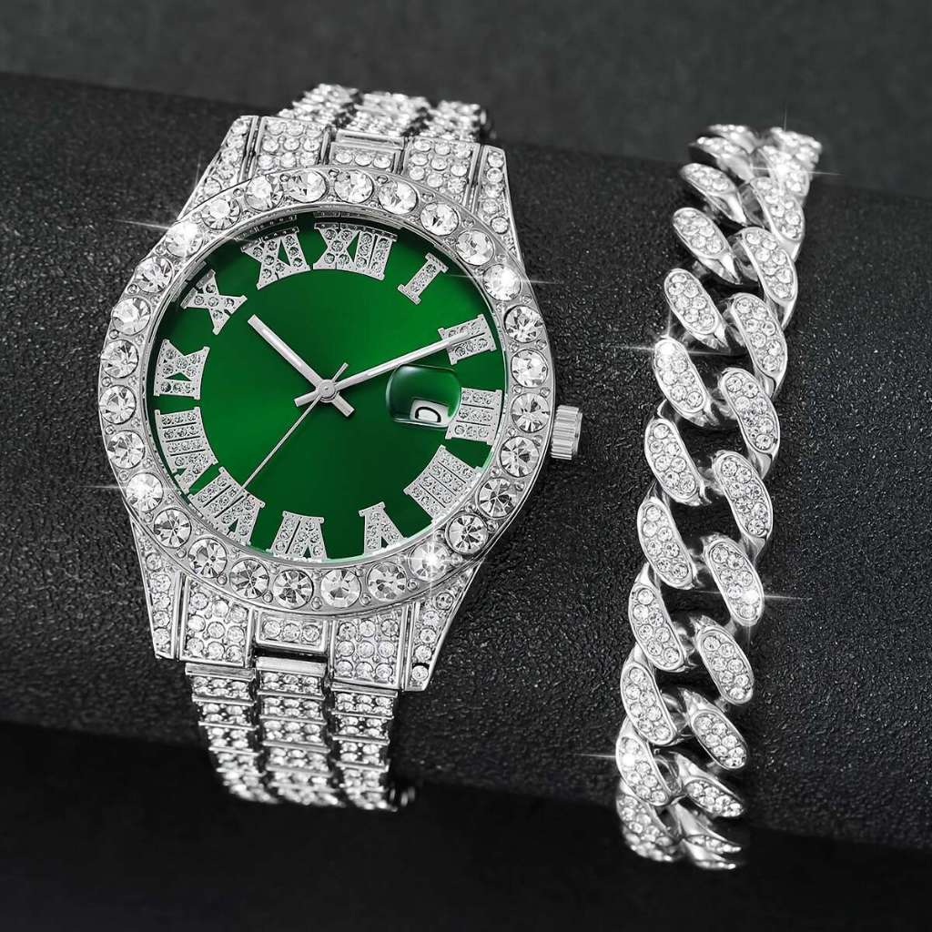 Stylish Hip Hop Clock for Men: Imitation Diamond Roman Scale with Iced ...