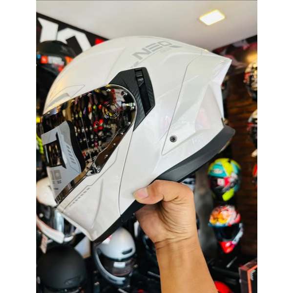 NEO ICON MODULAR FULL FACE DUAL VISOR HELMET WHITE MATT BLACK GLOSS ...