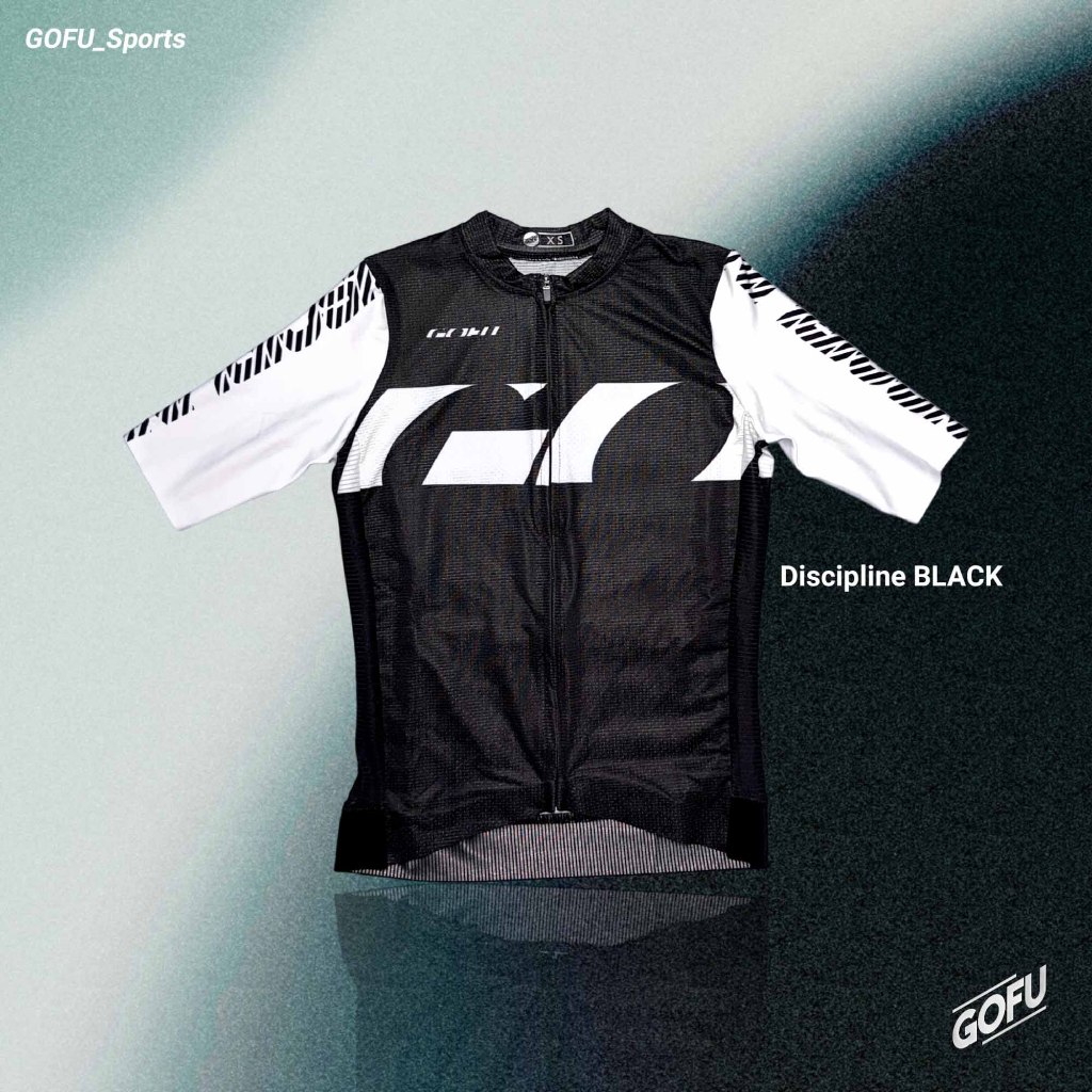 DISCIPLINE BLACK/GRAY GOFU Race-Fit Cycling Jersey Full Powerband Waist ...