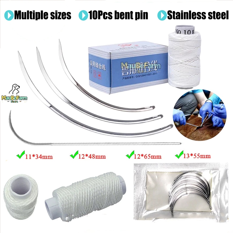 10Pcs Veterinary Suture Needle Stainless steel Surgical Curve Needle ...
