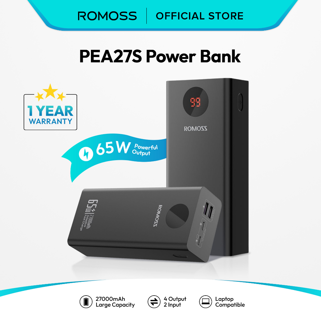 Romoss PEA27S 27000mAh Power Bank 65W Two-way Quick Charge Led Display ...