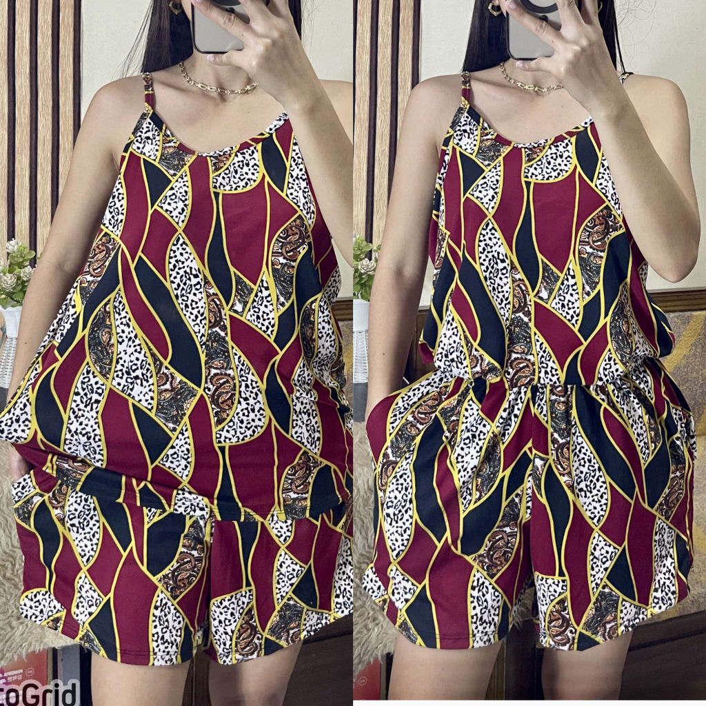 Terno Spaghetti Short for Women/Pambahay with 2 side pockets FREE SIZE ...