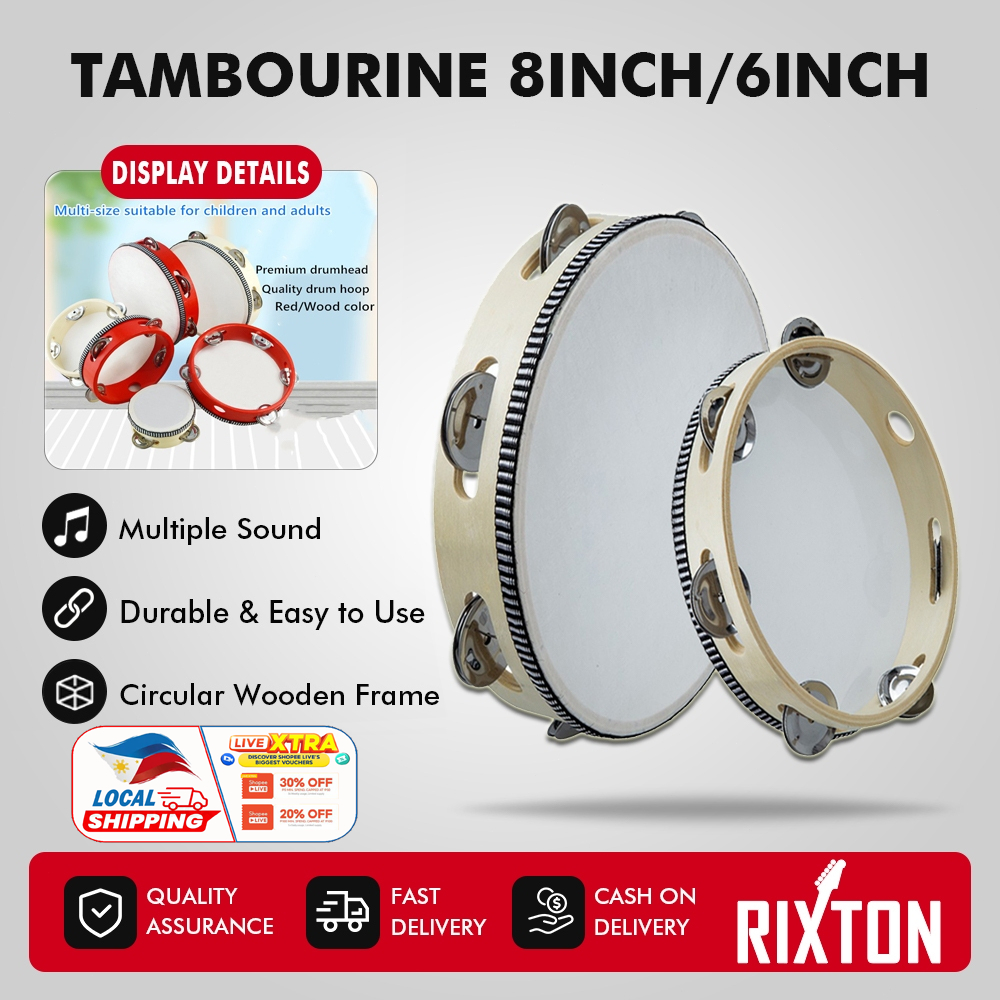 RIXTON 8inch/6inch Tambourine Drum Musical Tambourine Round Percussion ...