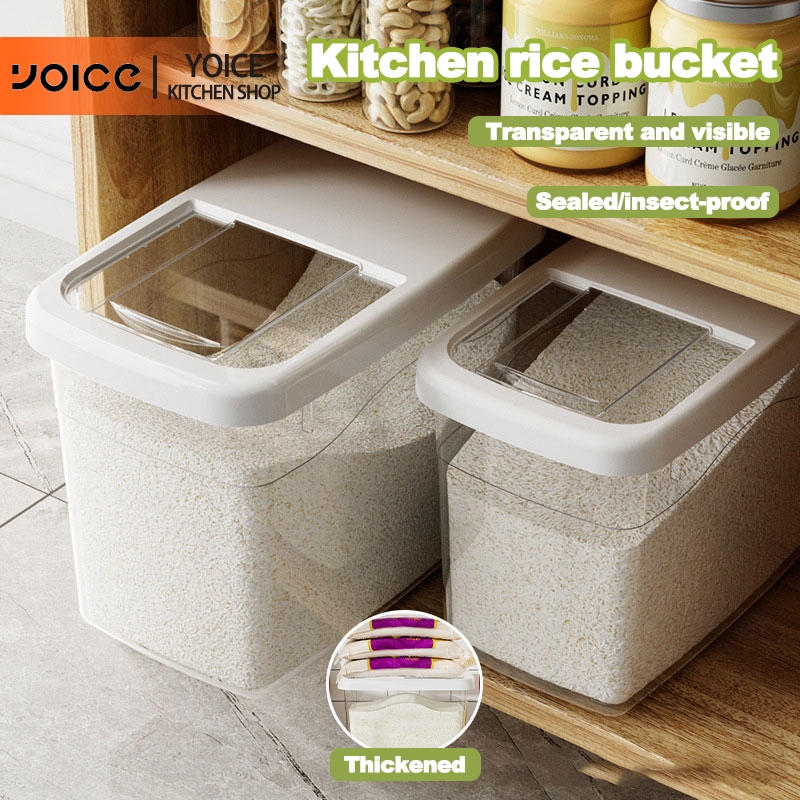 YOICE Kitchen Rice Dispenser Sealed Insect-Proof Rice Container Sliding ...