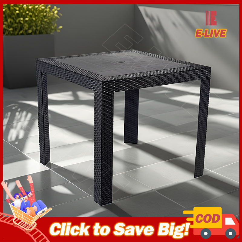 Plastic Rattan Look Patio Table Outdoor Dining Table for Garden, Patio ...