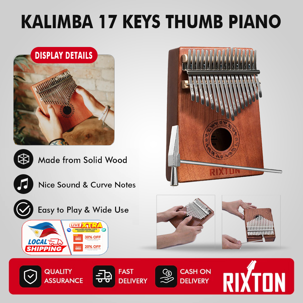 RIXTON Kalimba Thumb Piano 17 Keys Basic Acoustic Mahogany Wood Finger ...