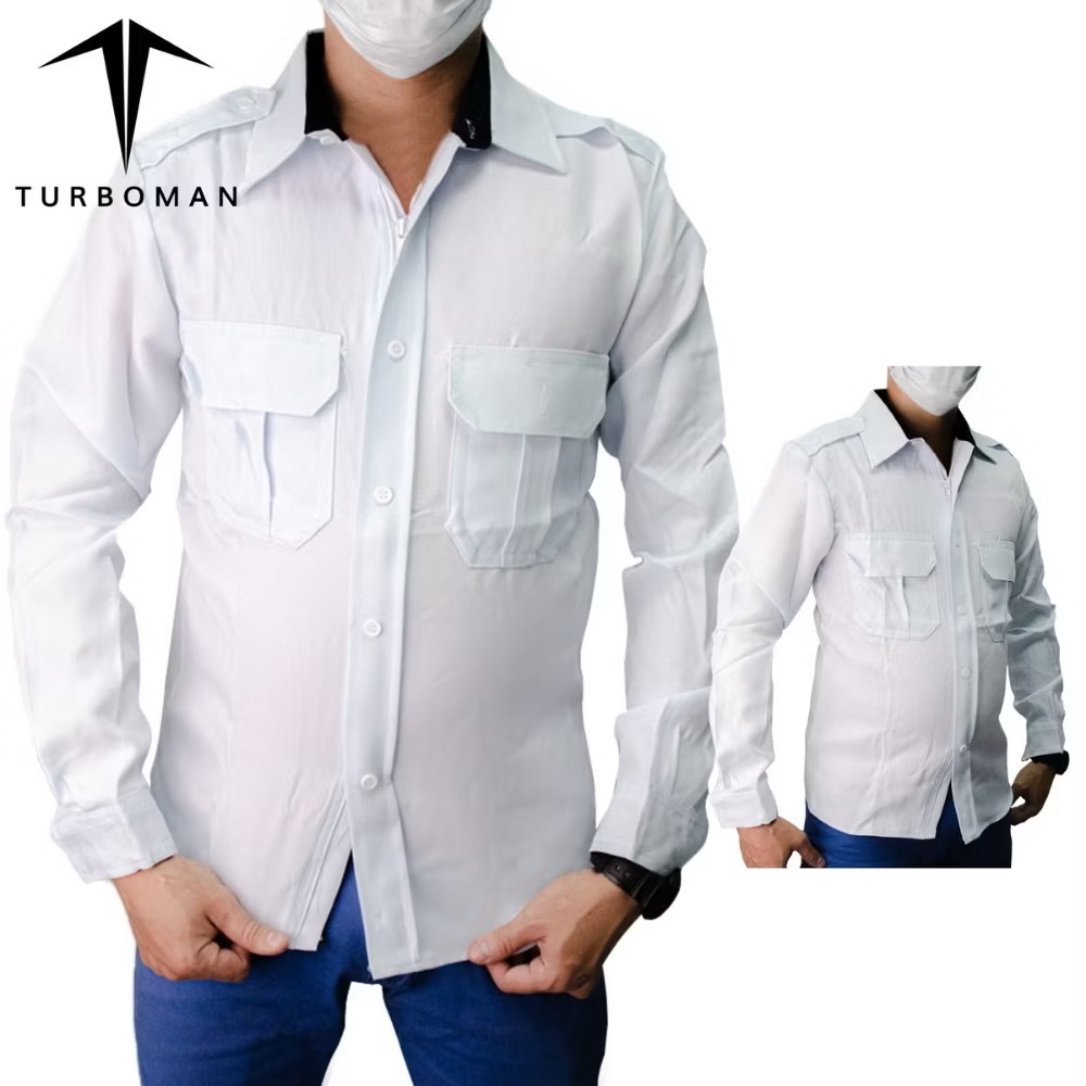 white Security Guard Long Sleeves Polo Cotton Polyester Plain White ...