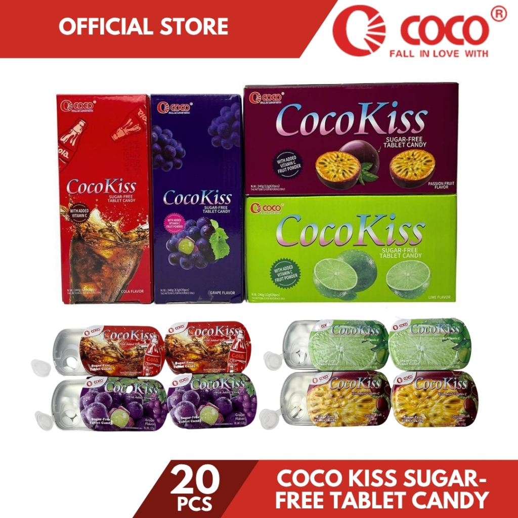 COCO Kiss Sugar Free Tablet Candy Grapes/ LIME / Passion/ Cola fresh ...