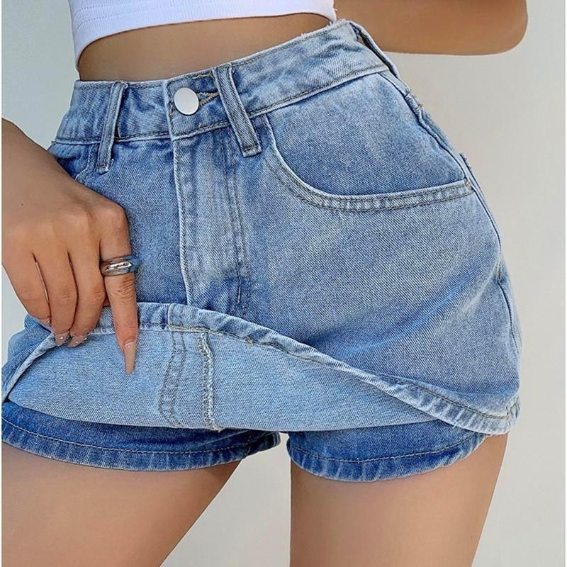 Skort High Waist Denim Skirts for woman Plus Size Korean Fashion A-Line ...