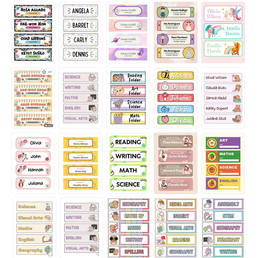Design #1 (21 PCS) NAME STICKER LABEL FOR SCHOOL BOOKS/NOTEBOOKS BACK ...