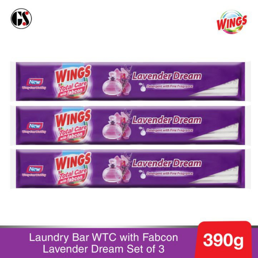 Wings Total Care with Fabcon Lavender Dream Laundry Bar Detergent 370g ...