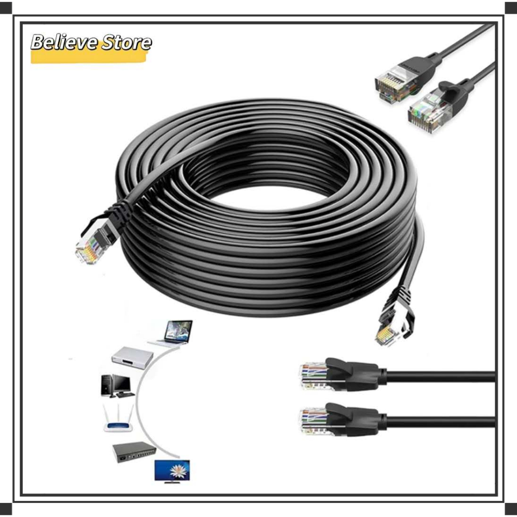 3M 5M 10M 20M 30M 40M 50M CAT6 RJ45 Ethernet Cable Wire Outdoor UTP Lan ...