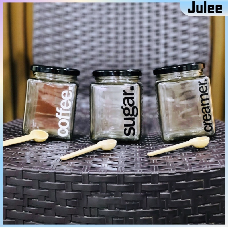 3pcs Jar Condiments Container 380ml Glass Coffee Sugar Creamer With ...