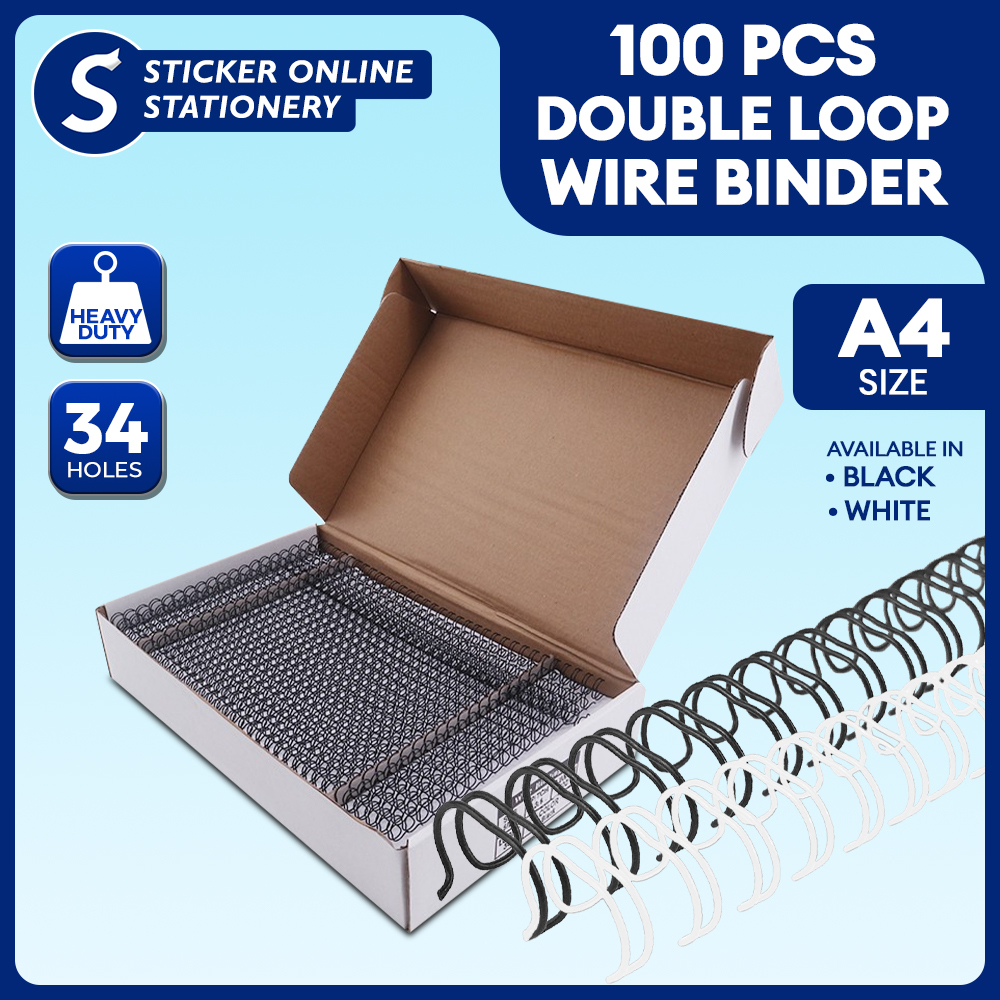 100pcs Double Loop Wire Binder A4 Size 34 Holes Black/White | Shopee ...