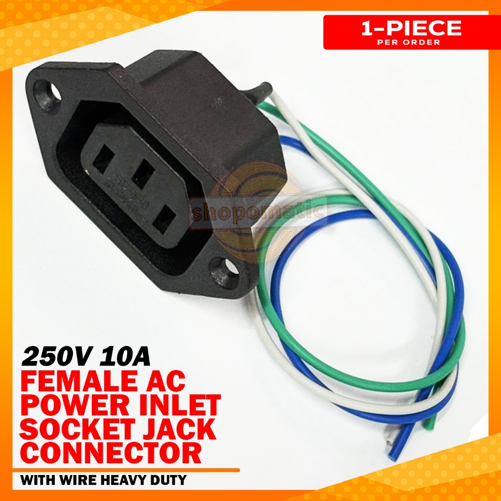 250V 10A Female AC Power Inlet Socket Jack Connector With Wire Heavy ...