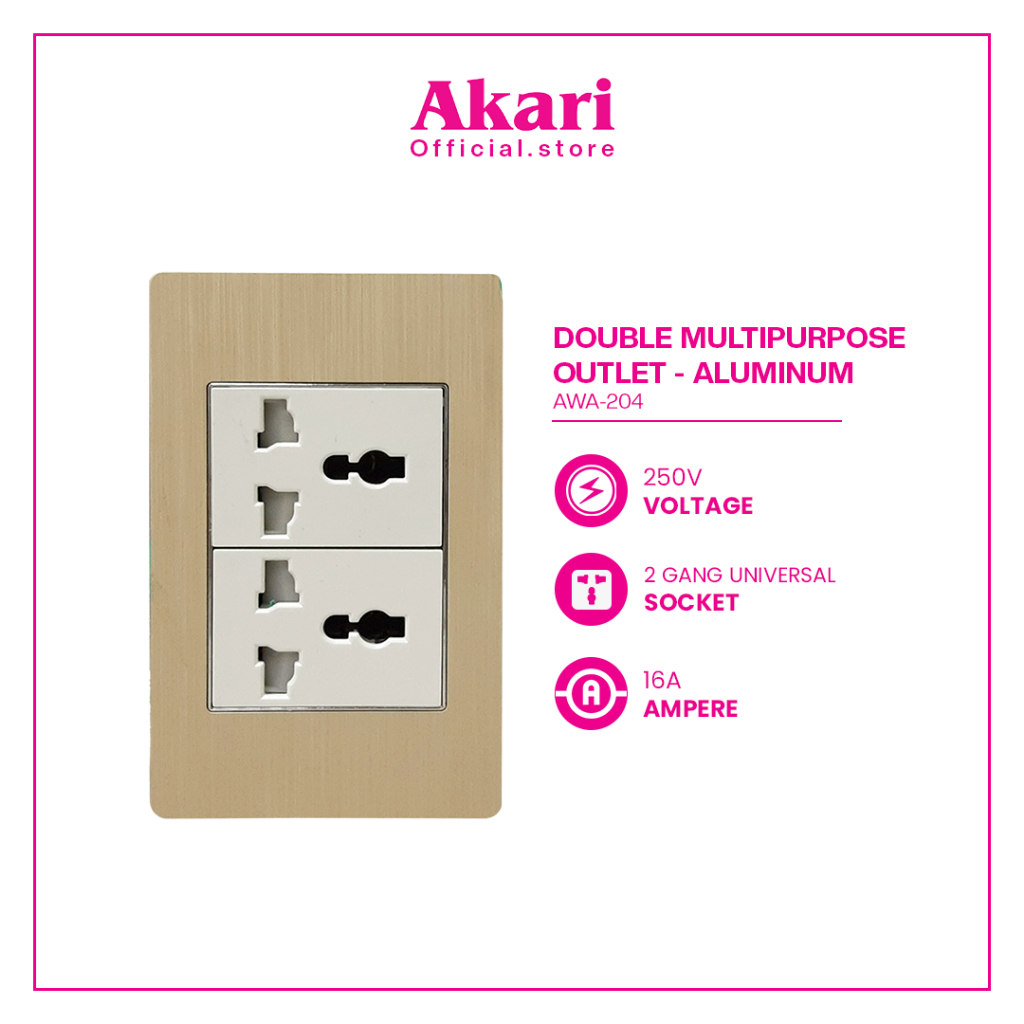 Akari Double Multipurpose Outlet, 16A, 250V, Aluminum | Shopee Philippines
