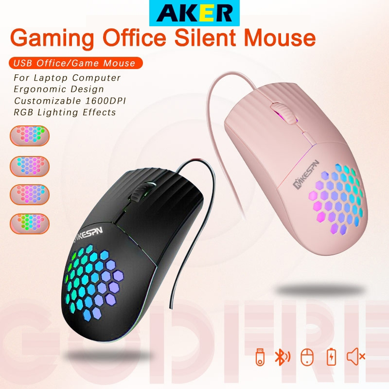 [2 Days Delivery] Aker USB Mechanical Wired Gaming Mouse RGB Light ...