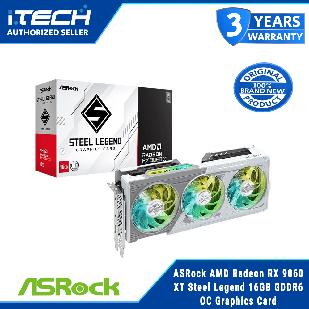 ASRock AMD Radeon RX 9060 XT Steel Legend 16GB GDDR6 OC Graphics Card ...
