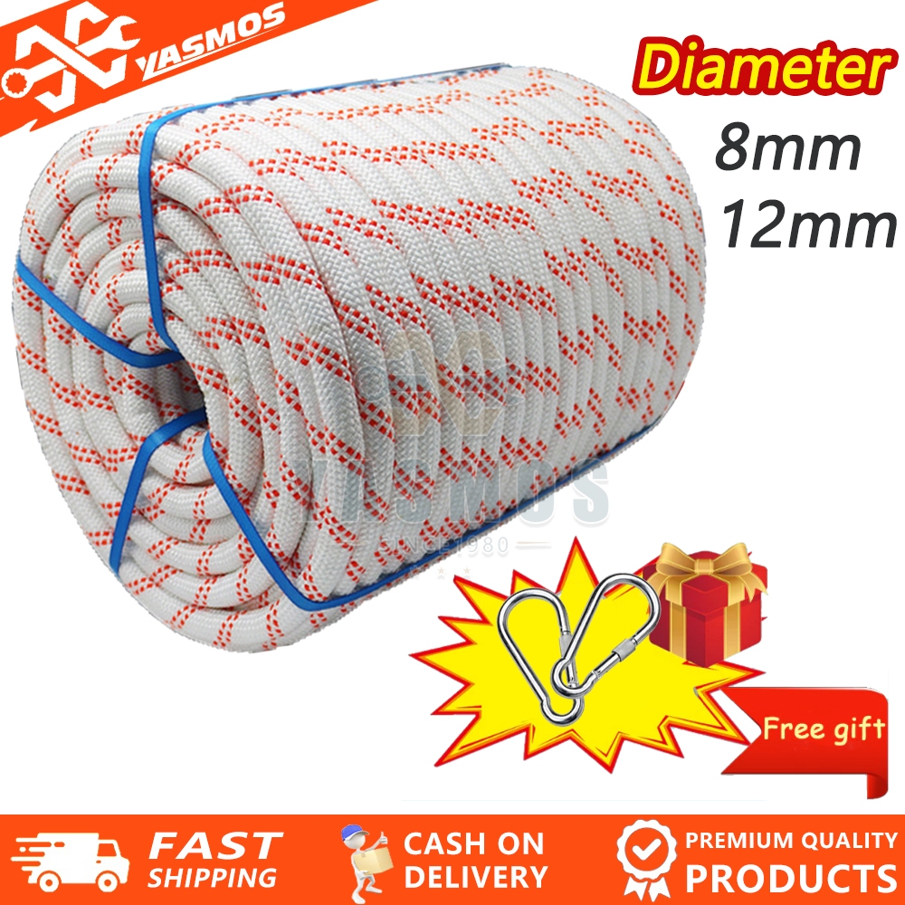10/20/30/40M/50M, Diameter 8-10mm White Lifting Safety Rope, Braided ...