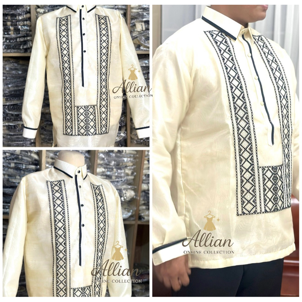 Men's Modern Barong Ethnic Embroidery Black Computerized, pinya with ...