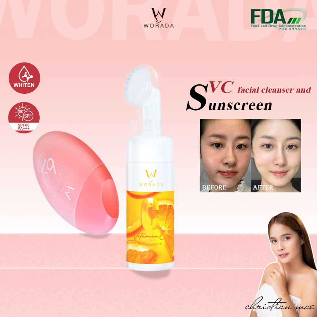 WORADA Face Sunscreen 50g SPF60 Whitening Cream and VC Foaming Facial ...