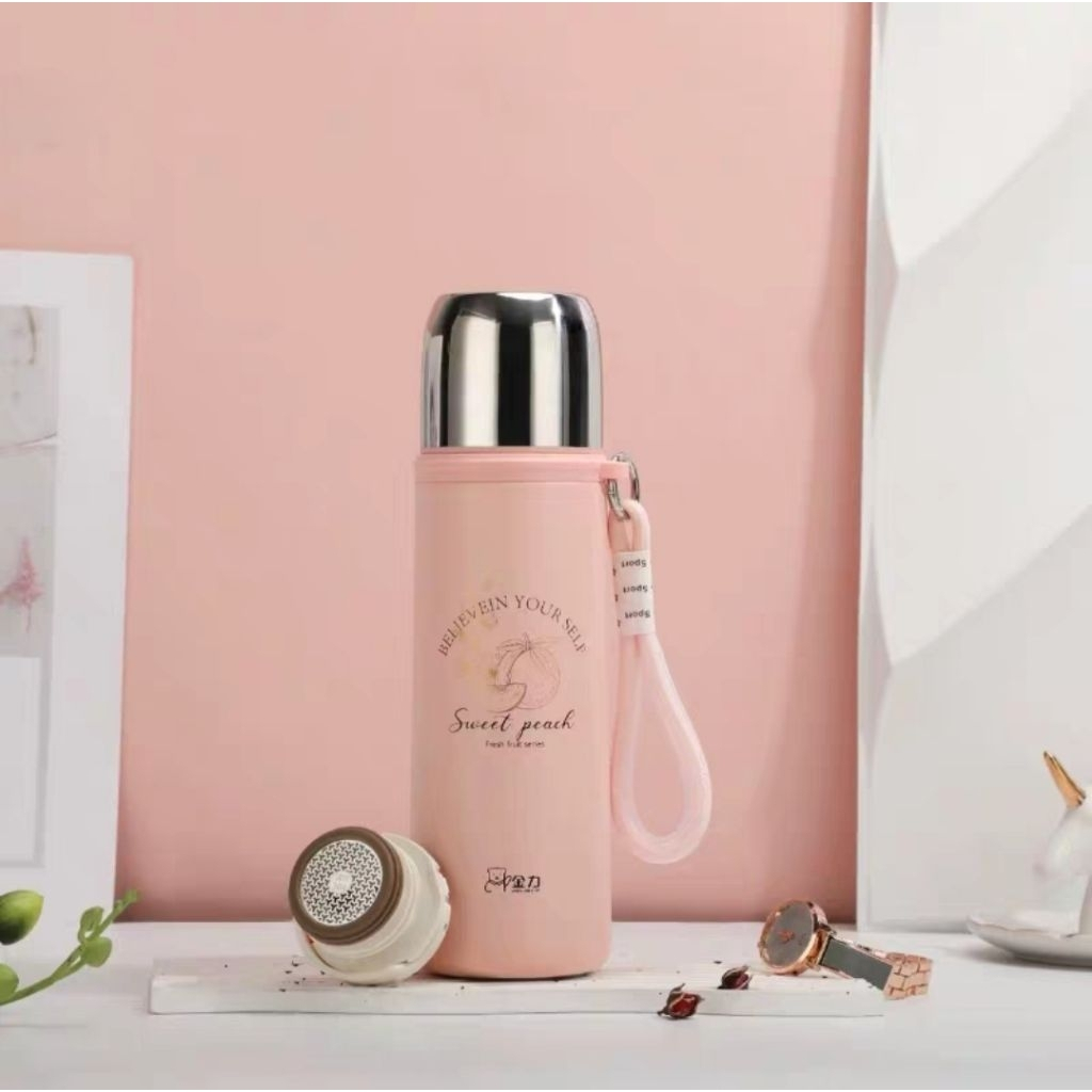 Vacuum Insulated Stainless Steel Bottle Sweet Peach Thermal Tumbler with Tea Filter – 500ml ...