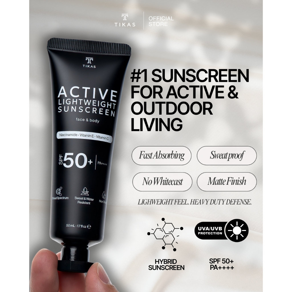 Active Lightweight Sunscreen SPF 50+ PA++++ | Sweatproof | Niacinamide ...