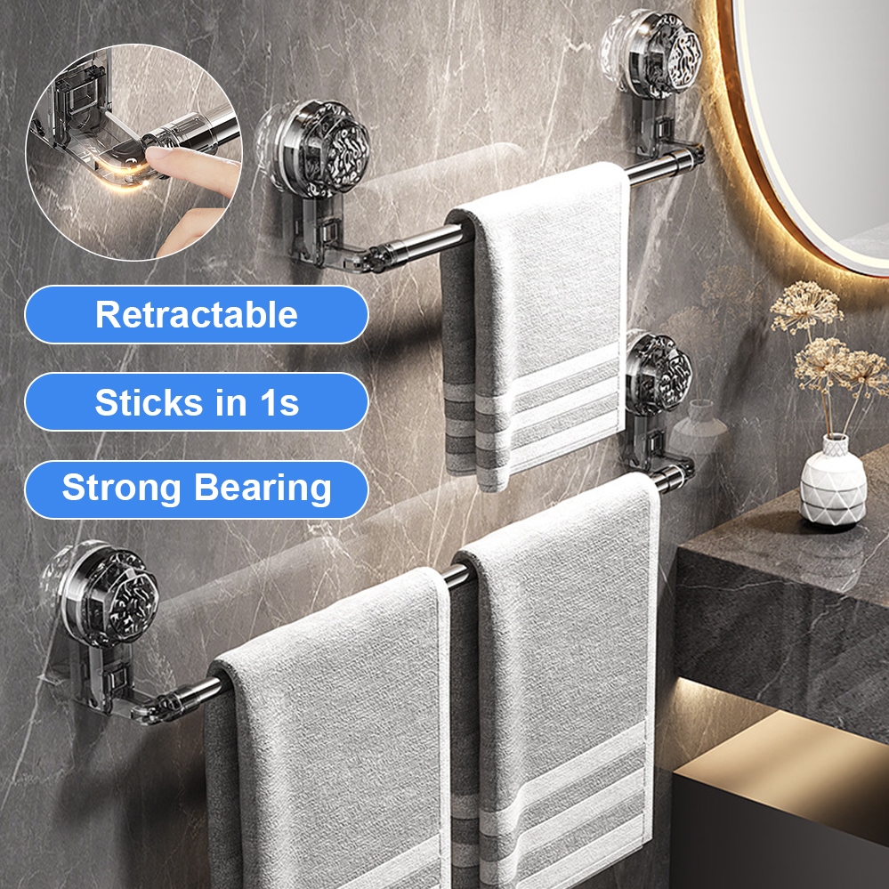 Bathroom Suction Cup Extendable Towel Rack Adjustable Bath Towels Shelf ...