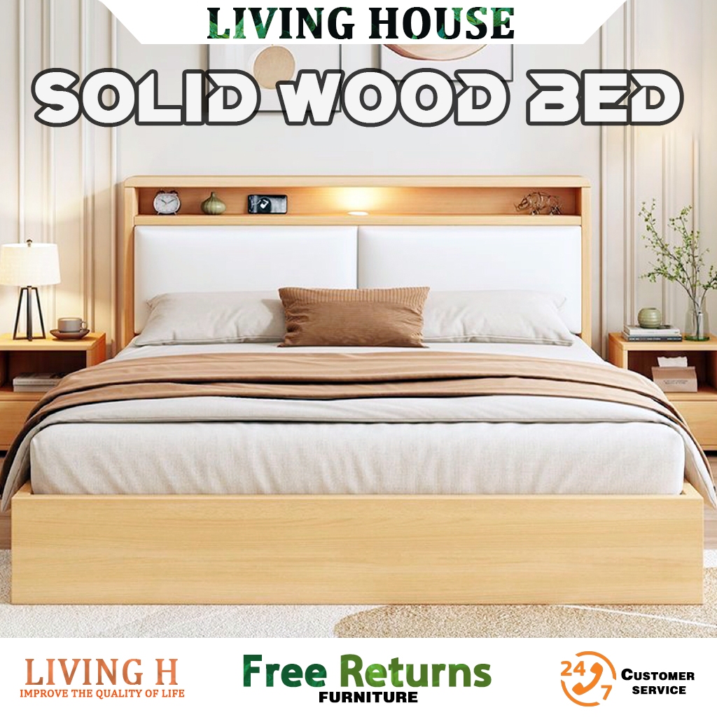 LIVING Solid wood bed frame super single bed/double bed/king bed(with ...