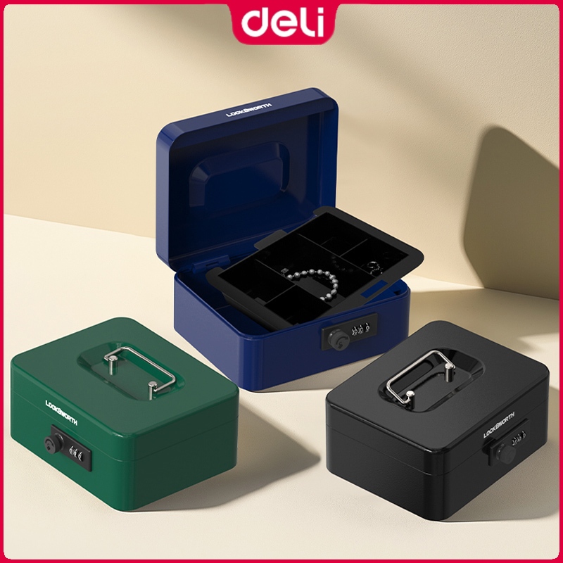 Deli Cash Box Carbon Steel Money Organizer Cash Box With 3-digit ...