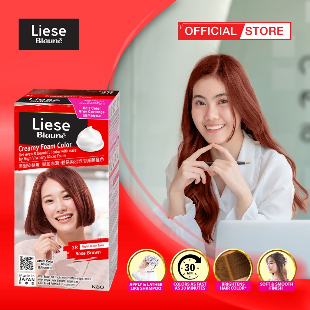 Liese Blauné Creamy Foam Color (Rose Brown) – DIY Gray Hair Dye, Mess ...