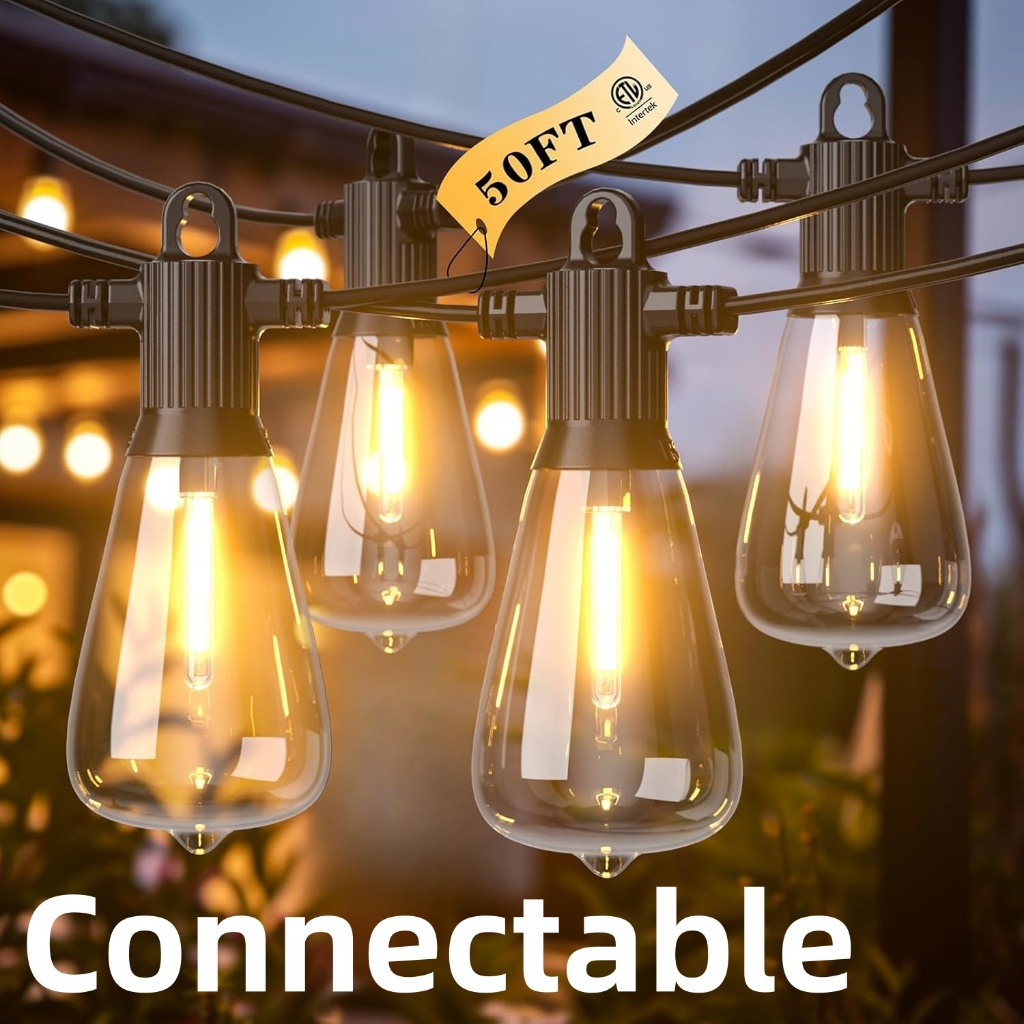 100FT LED Bulbs String Lights Yellow Light Cafe Light Dimmable Vintage ...