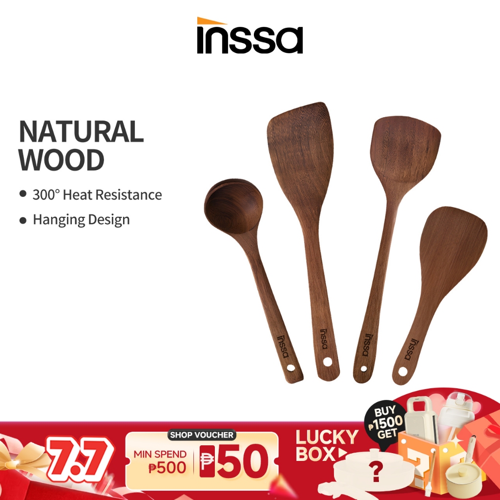 INSSA Natural Wooden Cooking Utensils Set Spatula Rice Soup Spoon ...