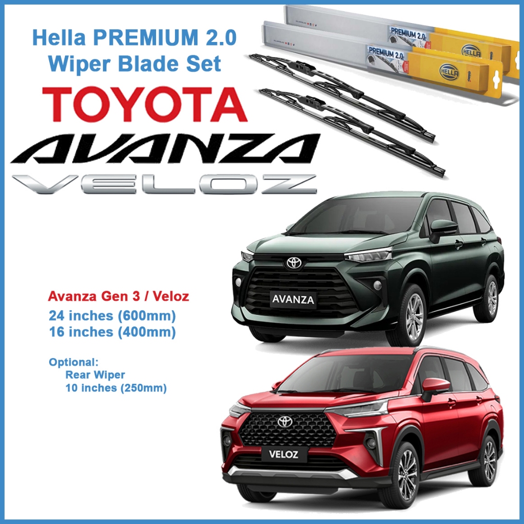 Toyota Avanza Gen 3 Veloz Wiper Blade Set Hella Premium 2.0 Front Rear ...