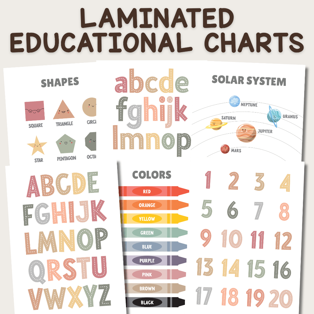 Laminated Educational Charts for Kids Boho Colors - Colorful Learning ...