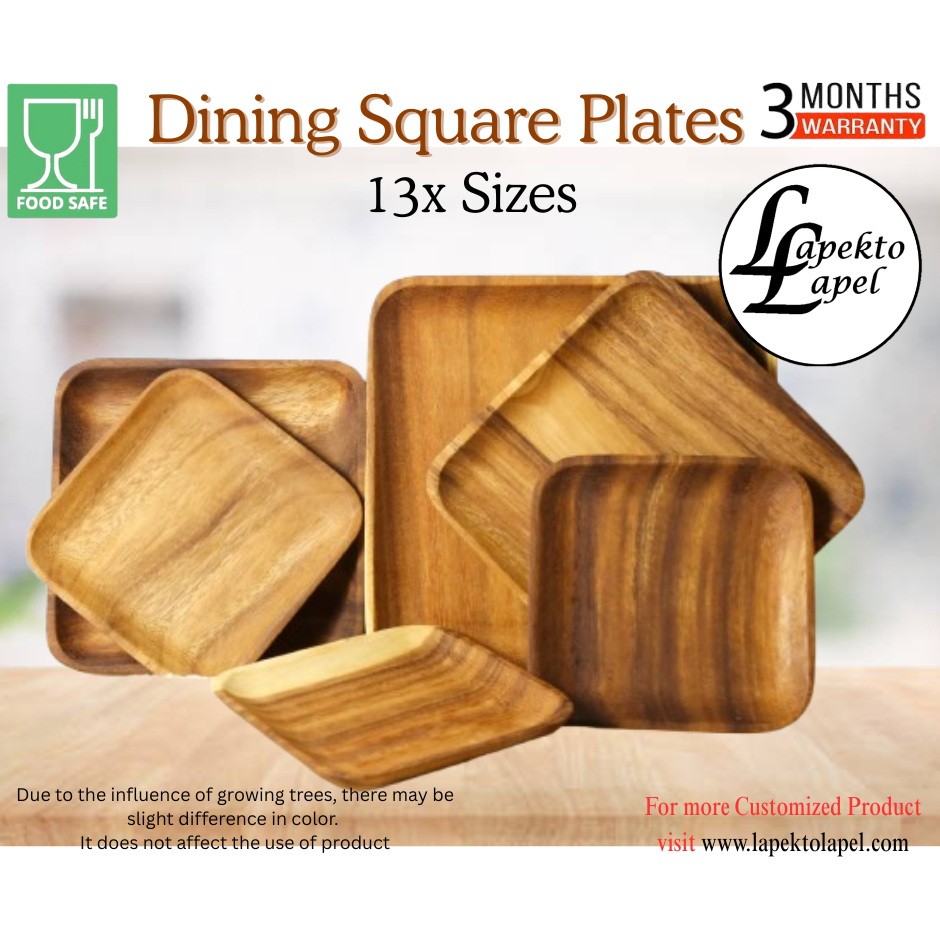 LAPEKTO Acacia Wooden Square Plates, Wooden Dinnerware, Wooden Plates ...