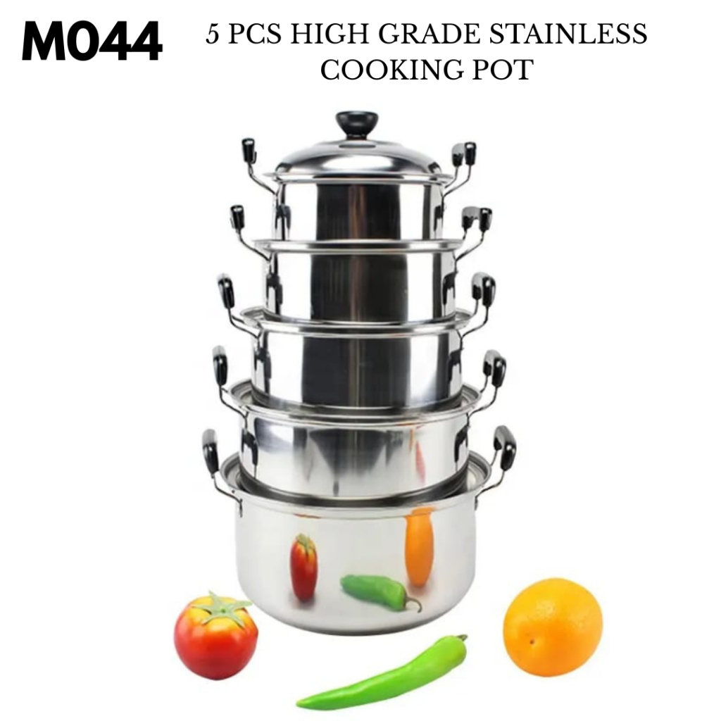 M044 5 PCS HIGH GRADE STAINLESS COOKING POT, 5 SET BY LAYER HIGH ...