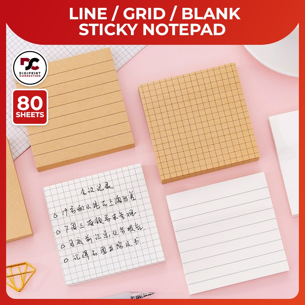 80sheets Line / Grid / Blank Sticky Note Memo Notepad (7.5cm x 7.5cm ...