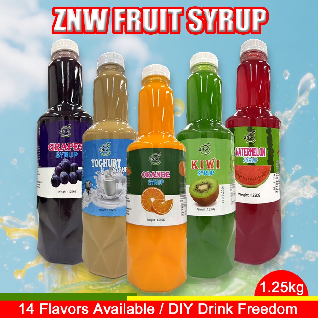 ZNW Fruit Syrup 14 Flavors 1.25L for Drinks and Sweets, Fruit Tea ...