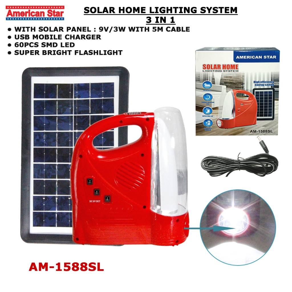 AMERICAN STAR 3-in-1 Solar USB Rechargeable LED Camping Lantern AM ...