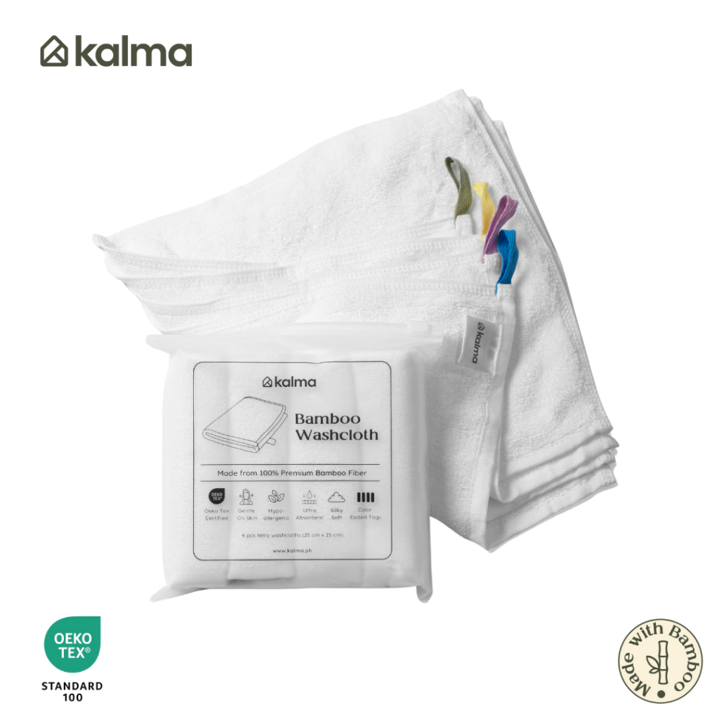 Kalma Bamboo Terry Washcloths with Color Coded Tags 4 pcs | Shopee ...