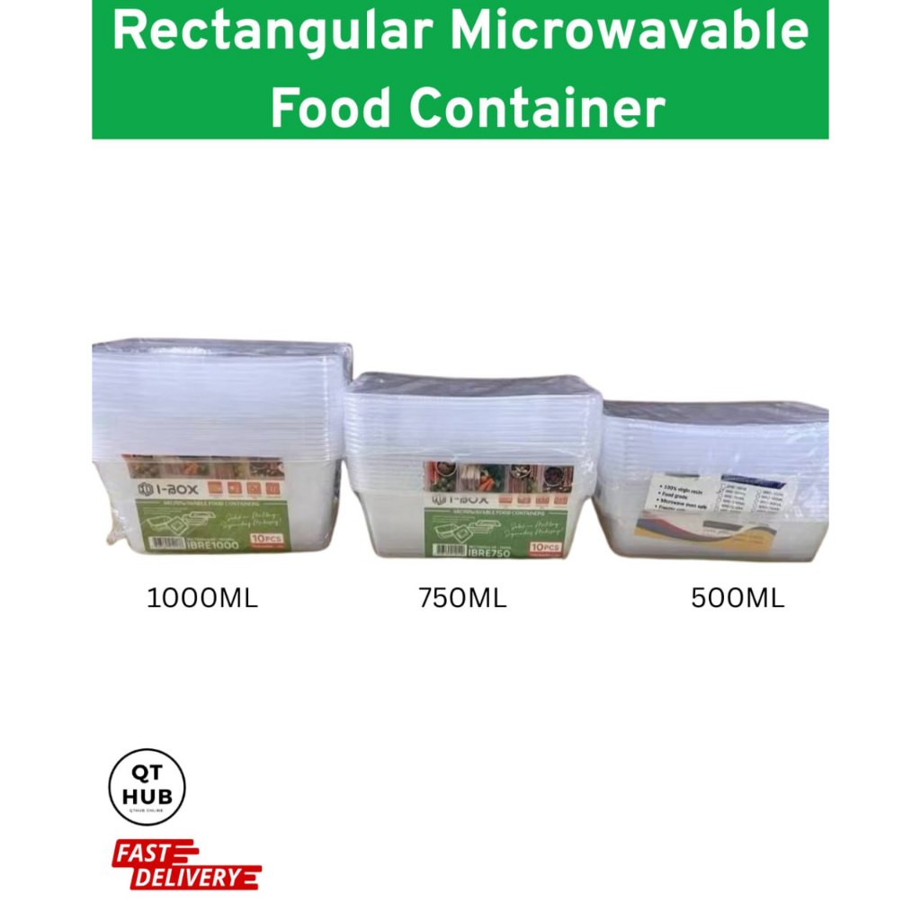 Rectangular Microwavable Food Containers 10pcs – 500ml / 750ml / 1000ml ...