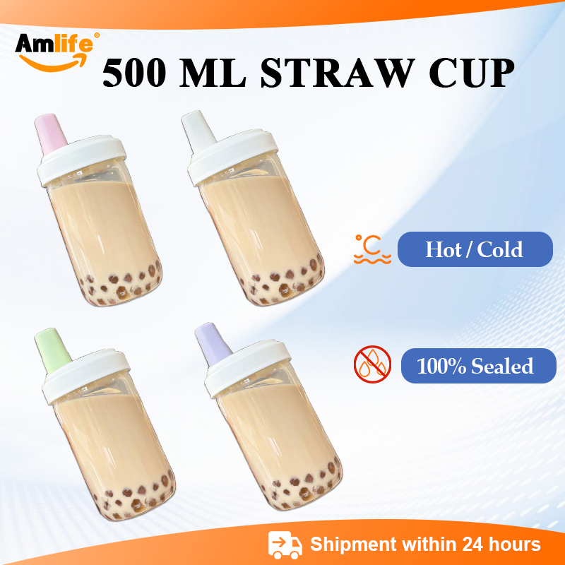 500 ML Transparent Cup with Straw, Portable Leak Proof Travel Cup, Hot ...