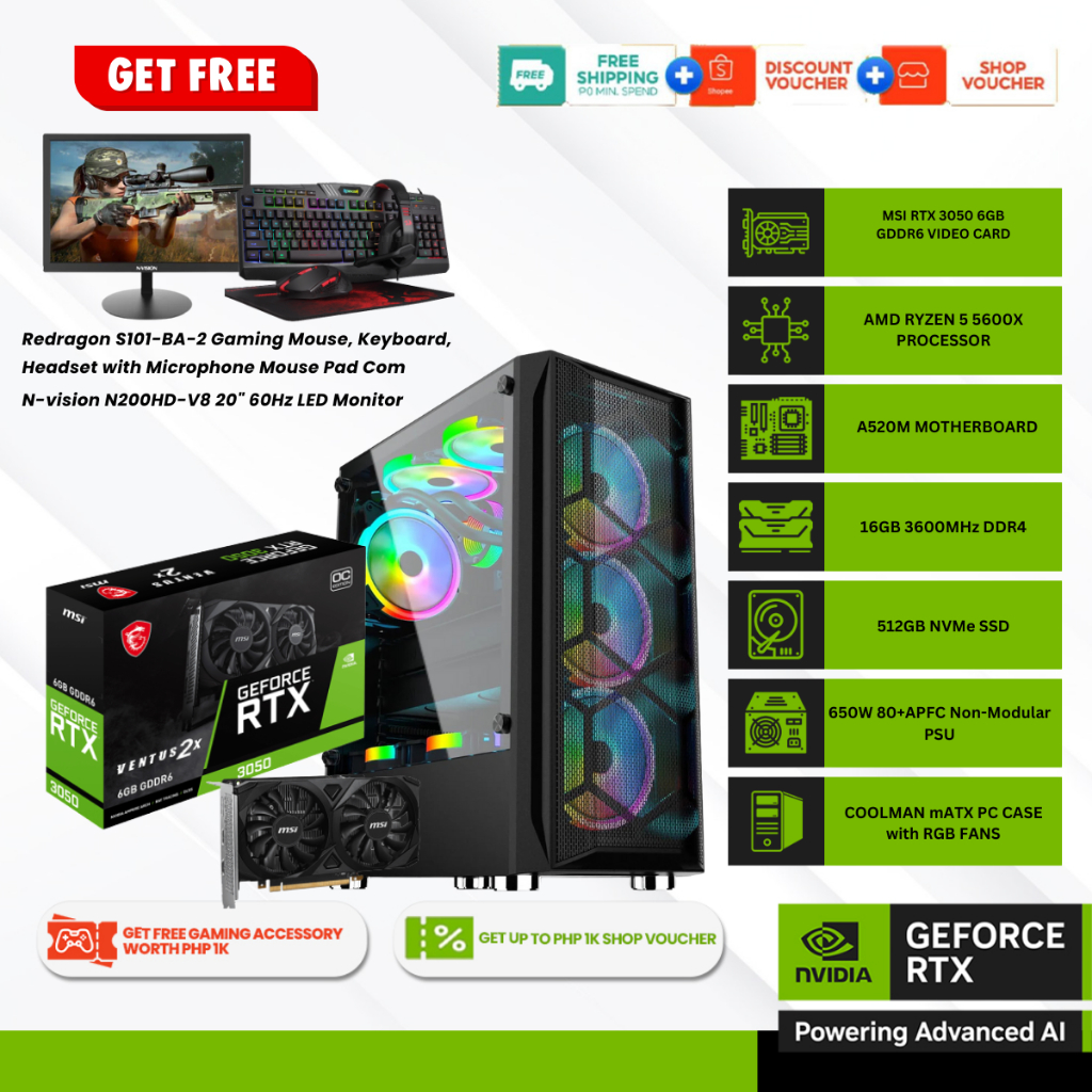 NVIDIA® GeForce® Gaming PC: NVIDIA® MSI GeForce® RTX 3050 6GB 2X OC w ...
